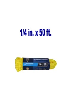 Yellow 1/4 in. X 50 ft. Twisted Braided Polypropylene Rope Load Limit ...