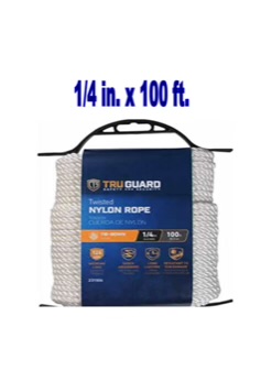 White 1/4 in. X 100 ft. Twisted Braided Nylon Rope Load Limit 130 lb ...