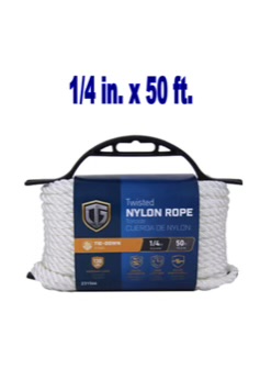White 1/4 in. X 50 ft.Twisted Braided Nylon Rope Load Limit 130 lb ...